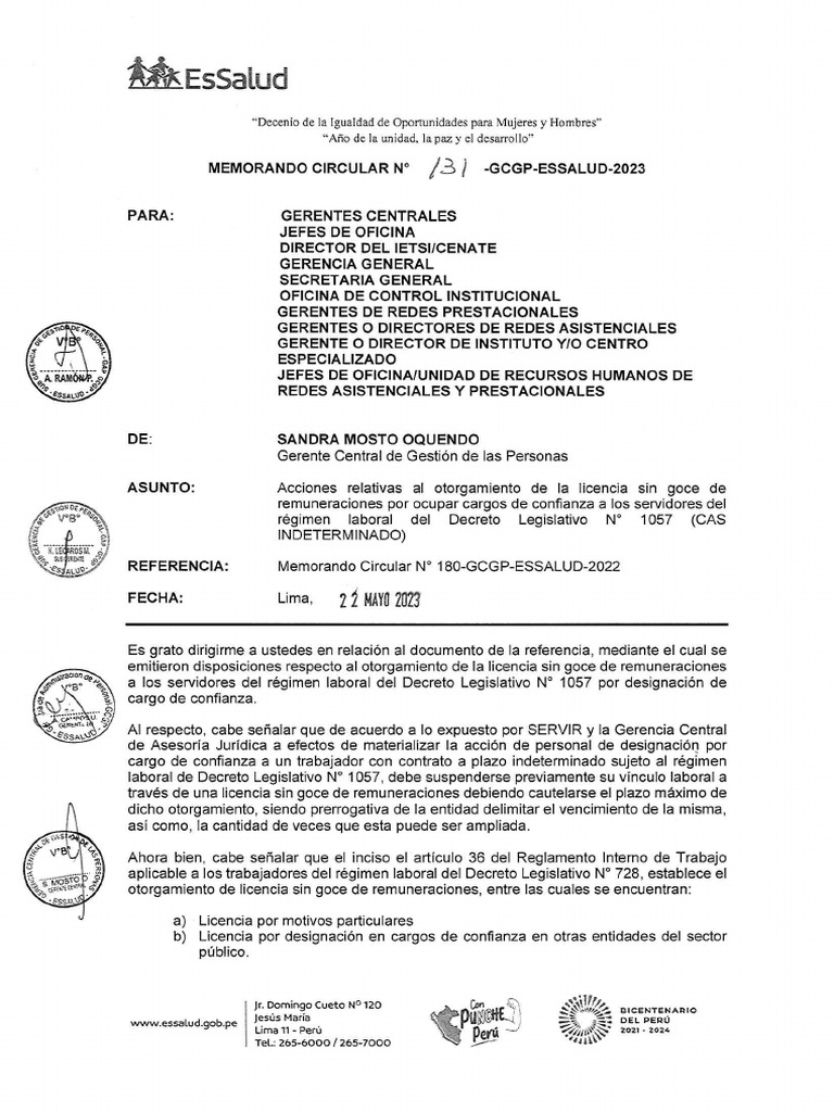 Memorando Circular #131-Gcgp-Essalud-2023 | PDF Memorando Circular #131-Gcgp-Essalud-2023 | PDF