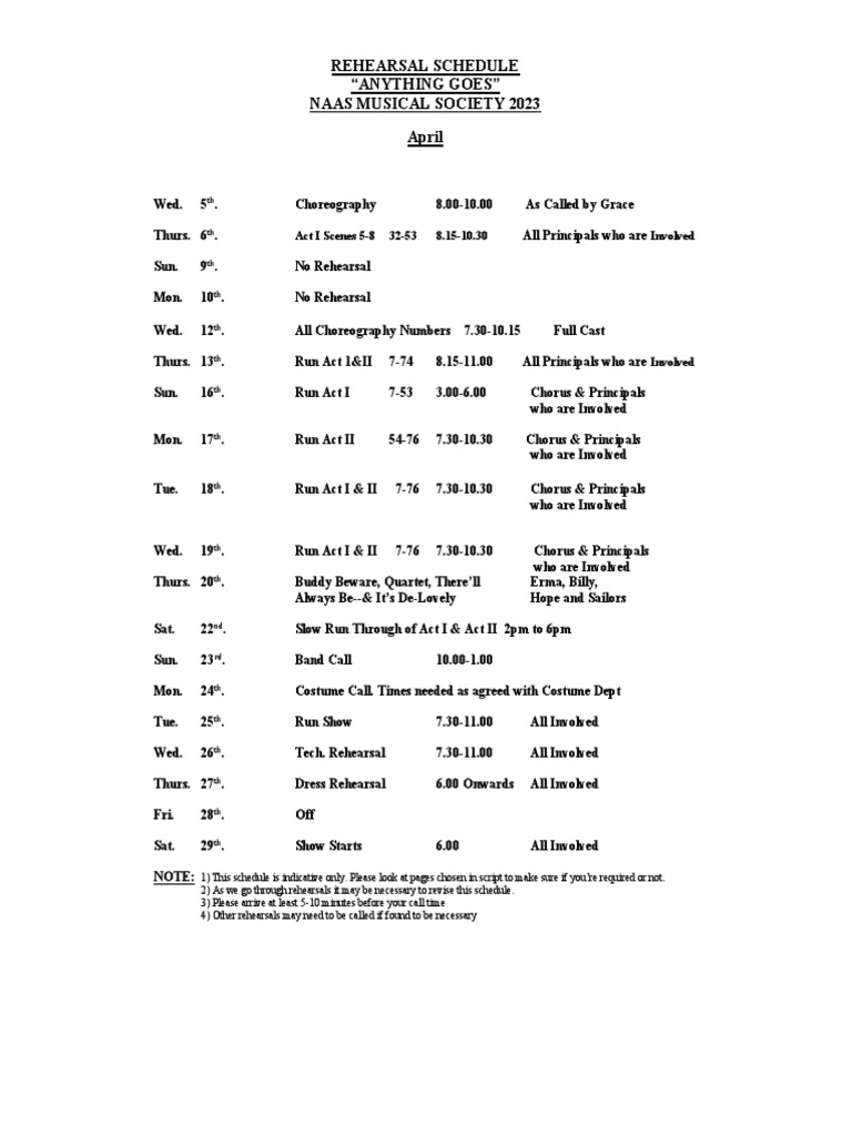 Revised Rehearsal Schedule - 2 | PDF