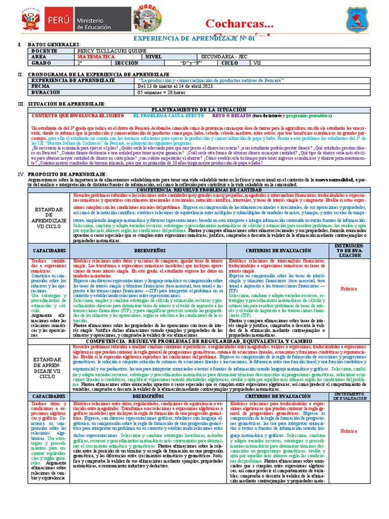 Eda 01 - Unidad de Aprendizaje 01 - NSC 2023 | PDF | Ecuaciones ...