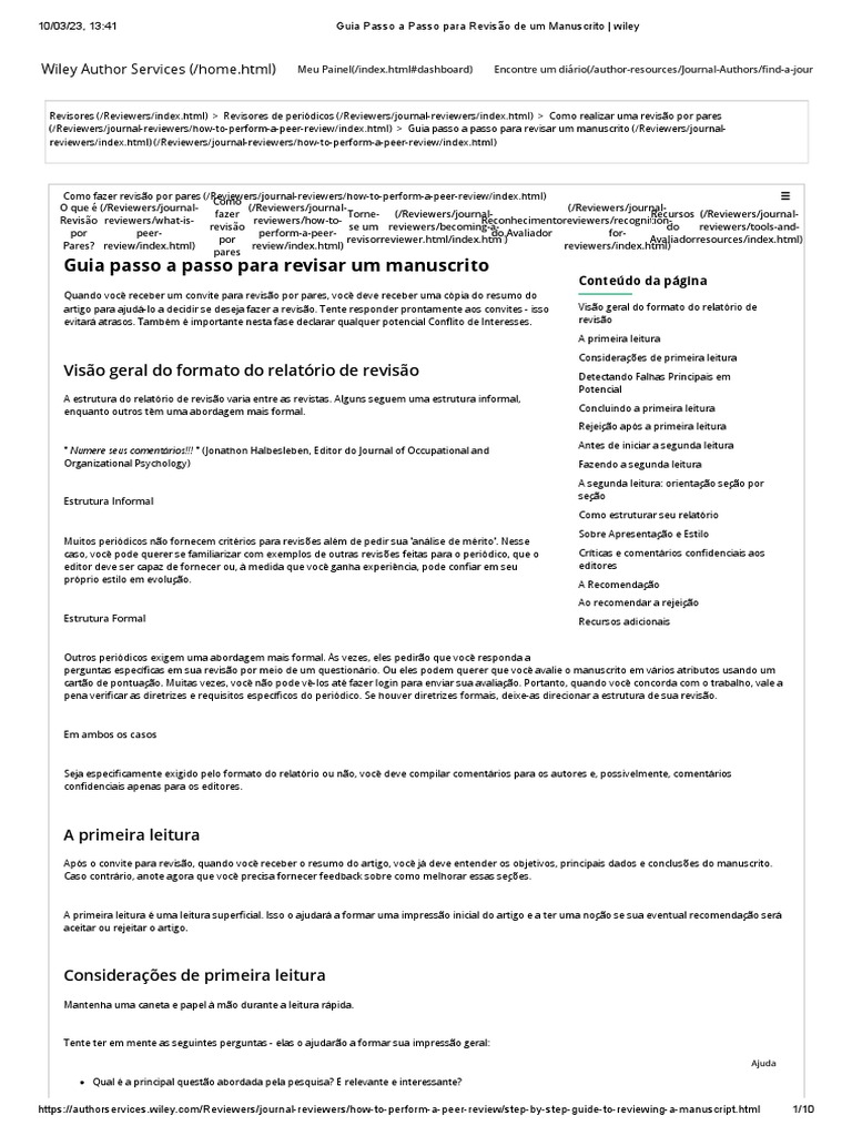 Guia Passo A Passo para Revisão de Um Manuscrito - Wiley | PDF ...