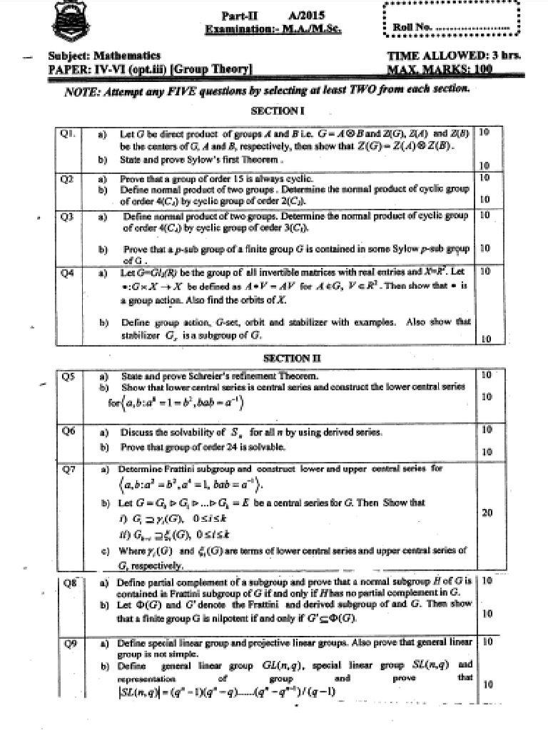 Group Theory Past Papers | PDF