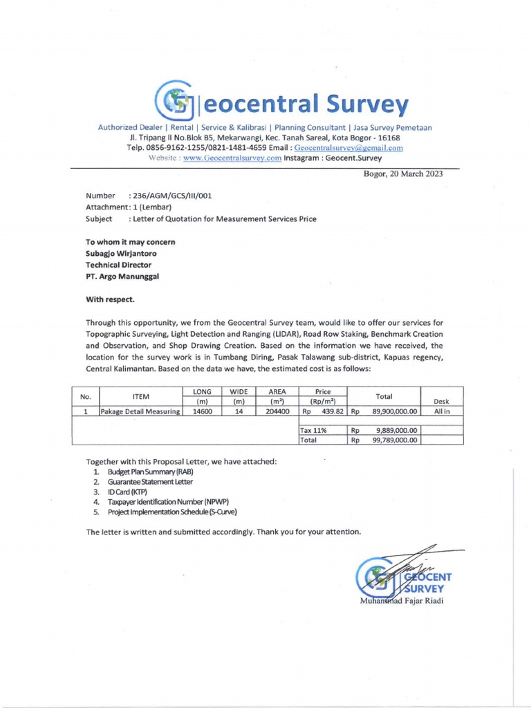 Quotation Letter For Surveying Services | PDF