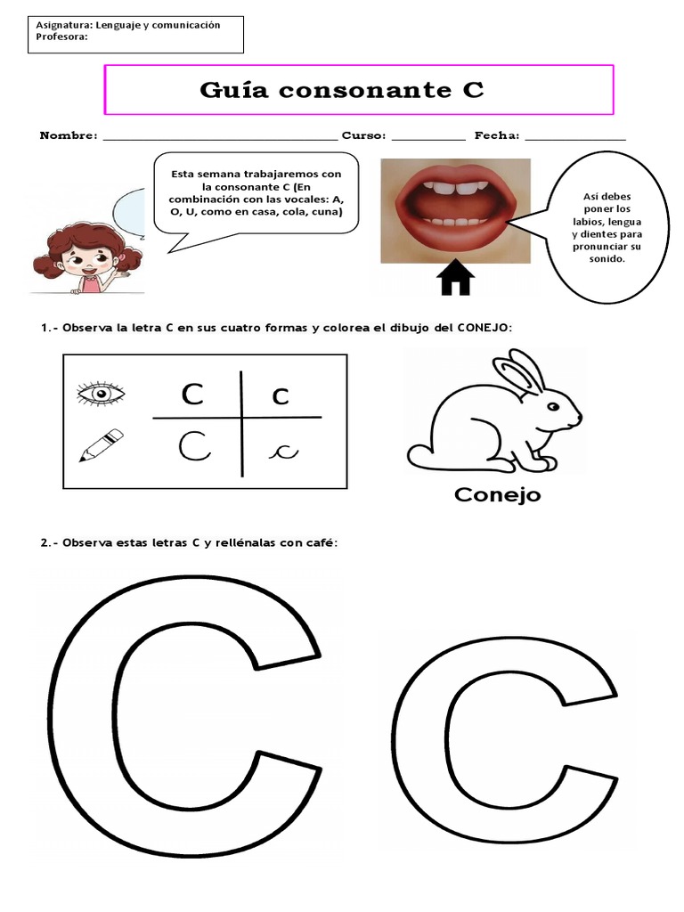 Guía Consonante C - Ca, Co, Cu | PDF | Escritura | Comunicación humana