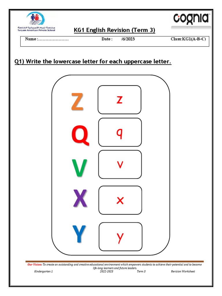 KG1 English Revision Answer Key (Term 3) | PDF