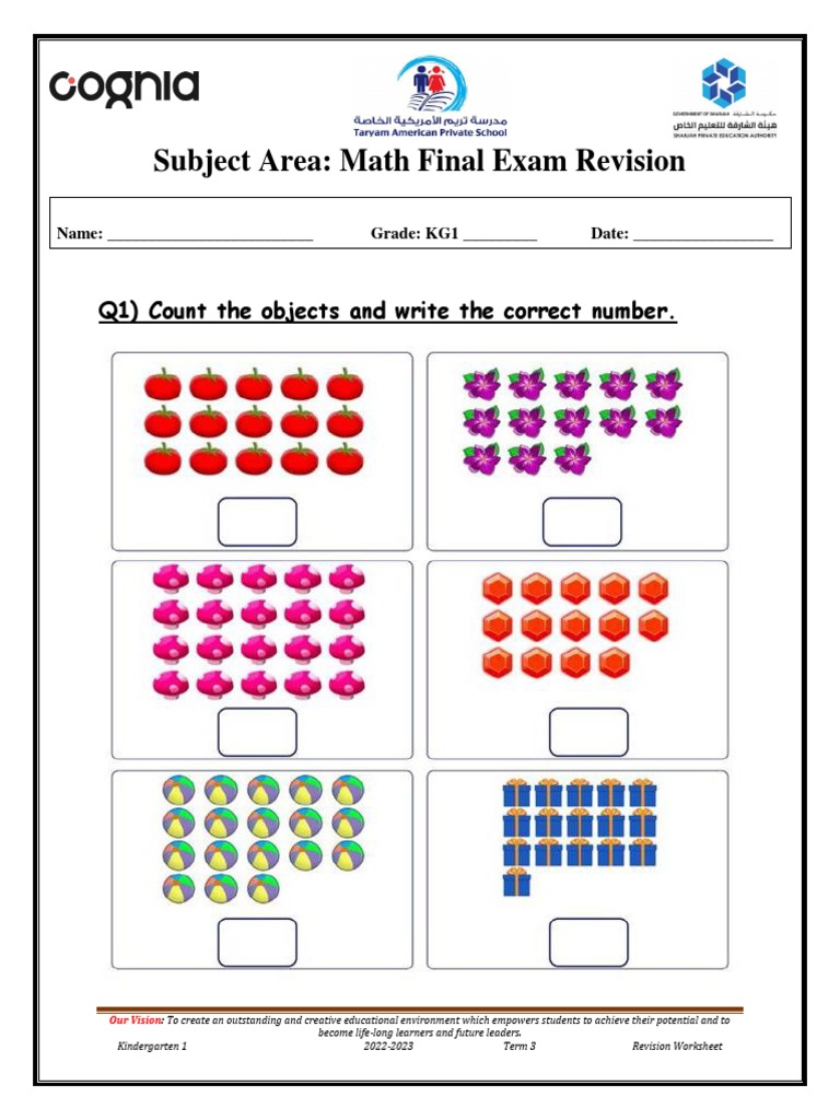 KG1 Math Revision (Term 3) (22-23) | PDF