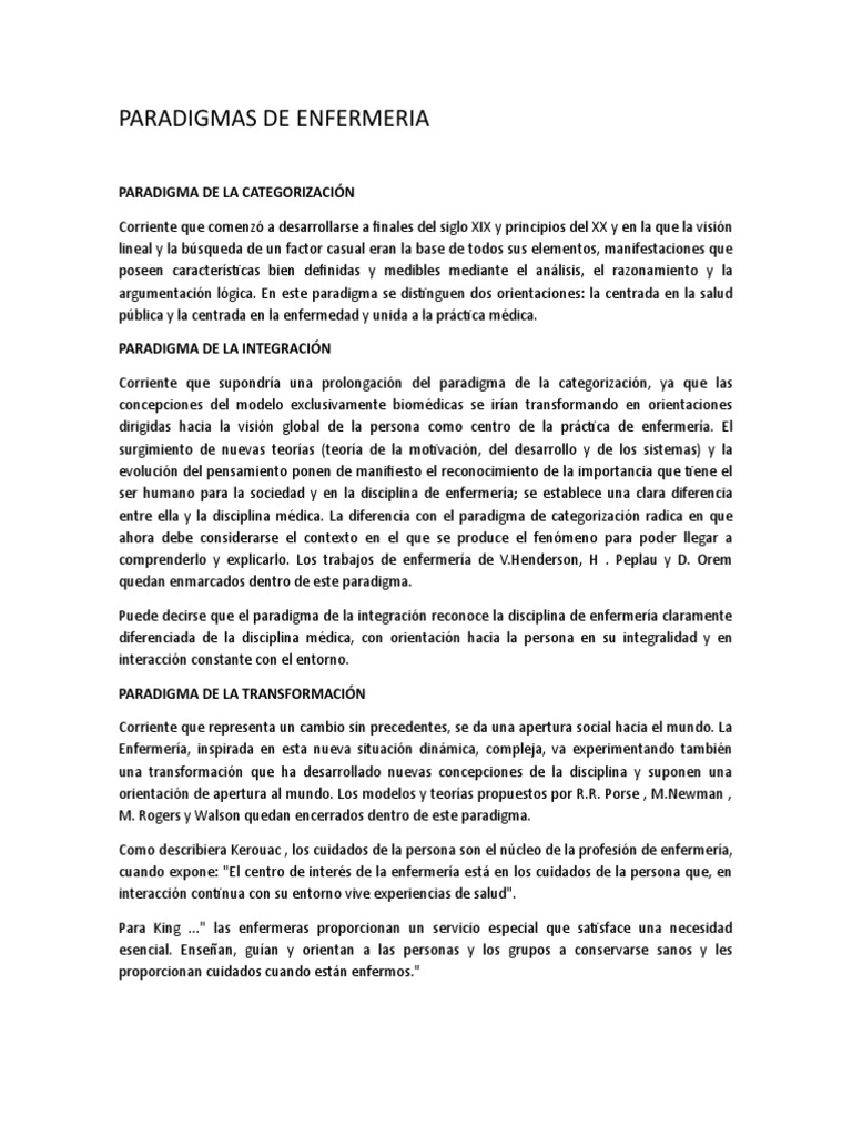 Paradigmas de Enfermeria Categorizacion Transformacion y Transicion | PDF | Paradigma | Enfermería