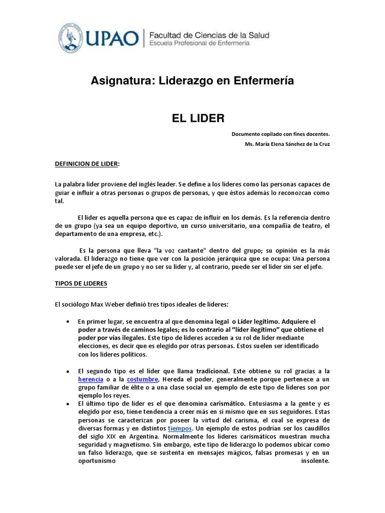 El Lider - Texto | PDF | Liderazgo | Carisma