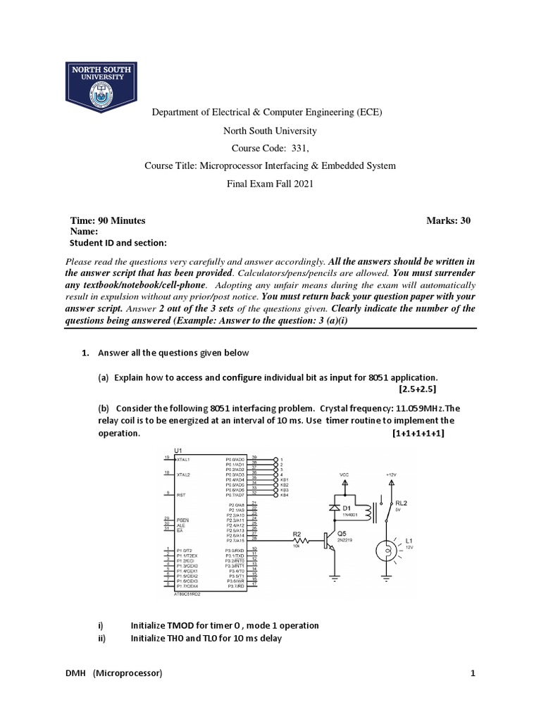 Final Term Microprocessor Fall 2021 | PDF | Analog To Digital Converter | Computing