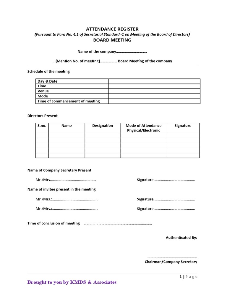Attendance-Register-of-Board-Meetings Sample | PDF