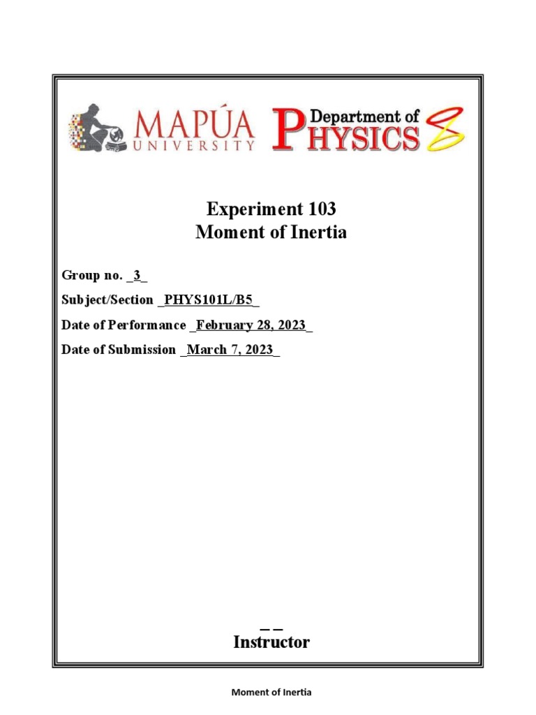 Experiment 103 Moment of Inertia | PDF | Torque | Rotation Around A Fixed Axis