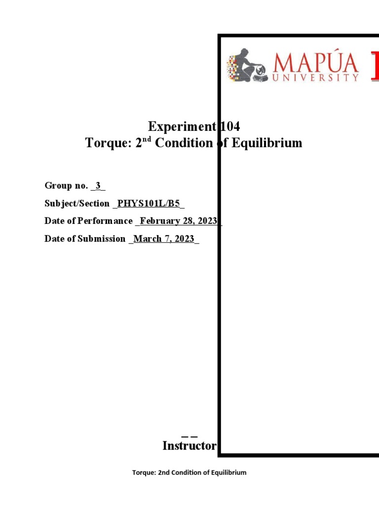 Experiment 104 Torque: 2 Condition of Equilibrium | Download Free PDF | Force | Rotation Around ...