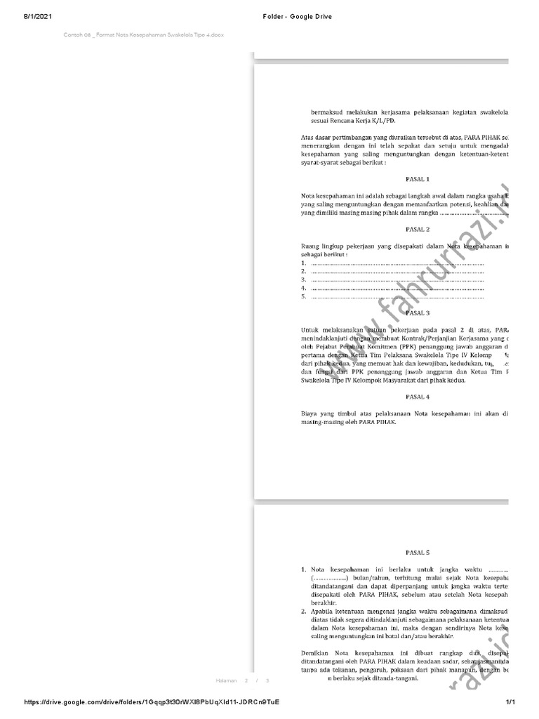 Contoh Nota Kesepahaman Swakelola Tipe 4 | PDF