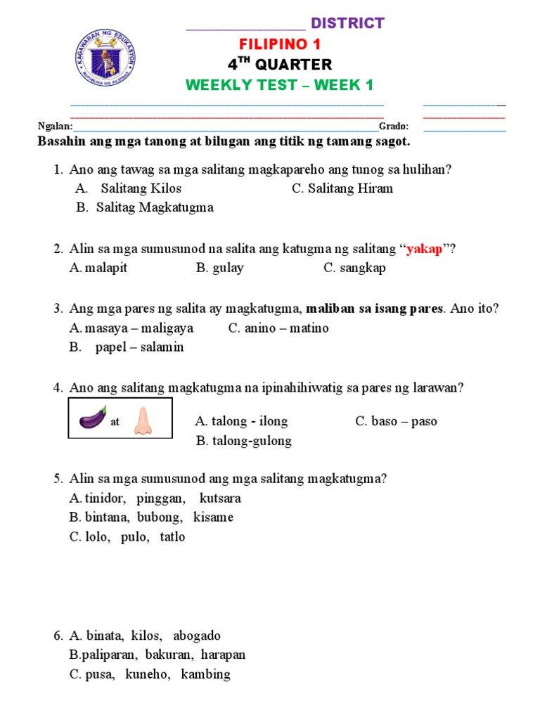 Filipino Weekly Test | PDF
