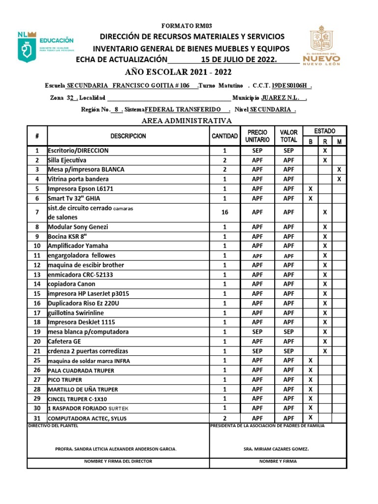 Inventario 2022 Sec 106 Actualizado | PDF | Computación personal | Equipo