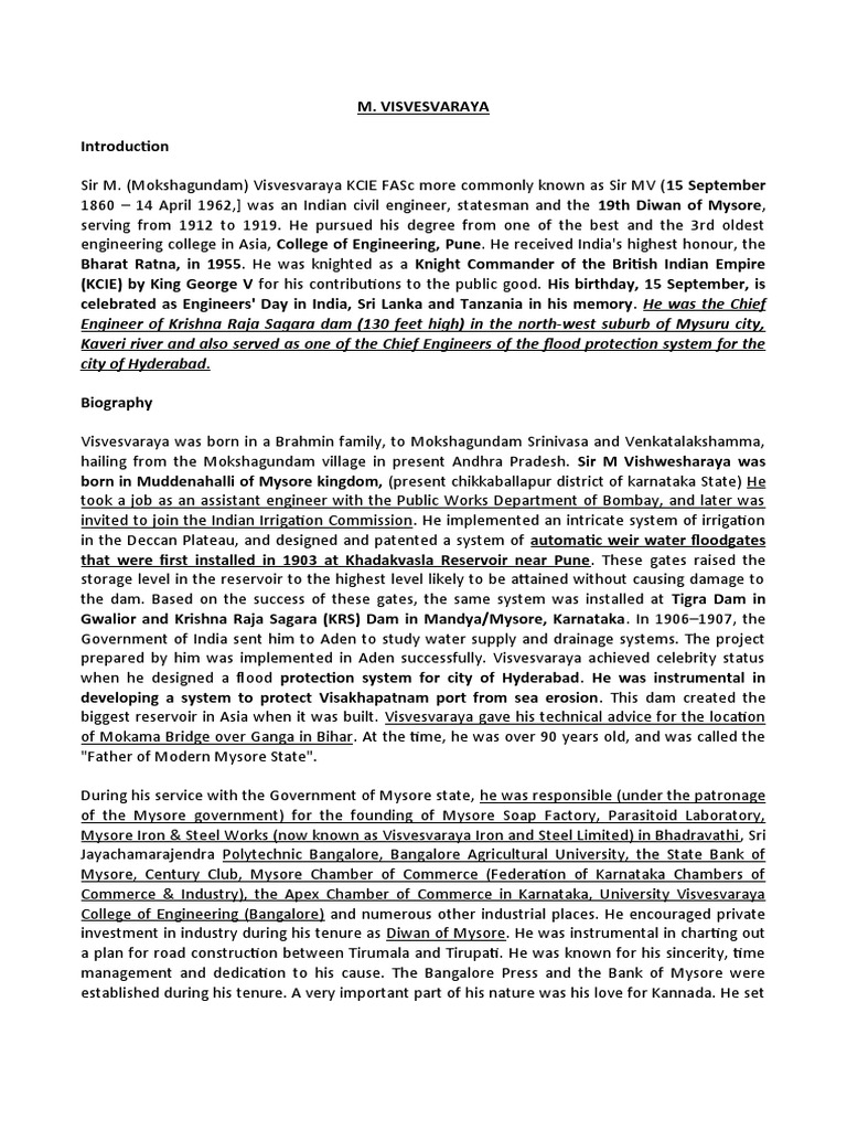 M. Visvesvaraya | PDF