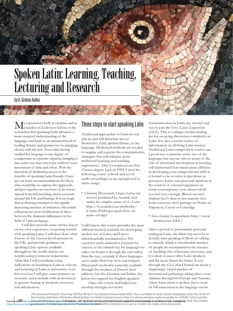 Spoken Latin Learning Teaching Lecturing and Resea | PDF | Latin ...