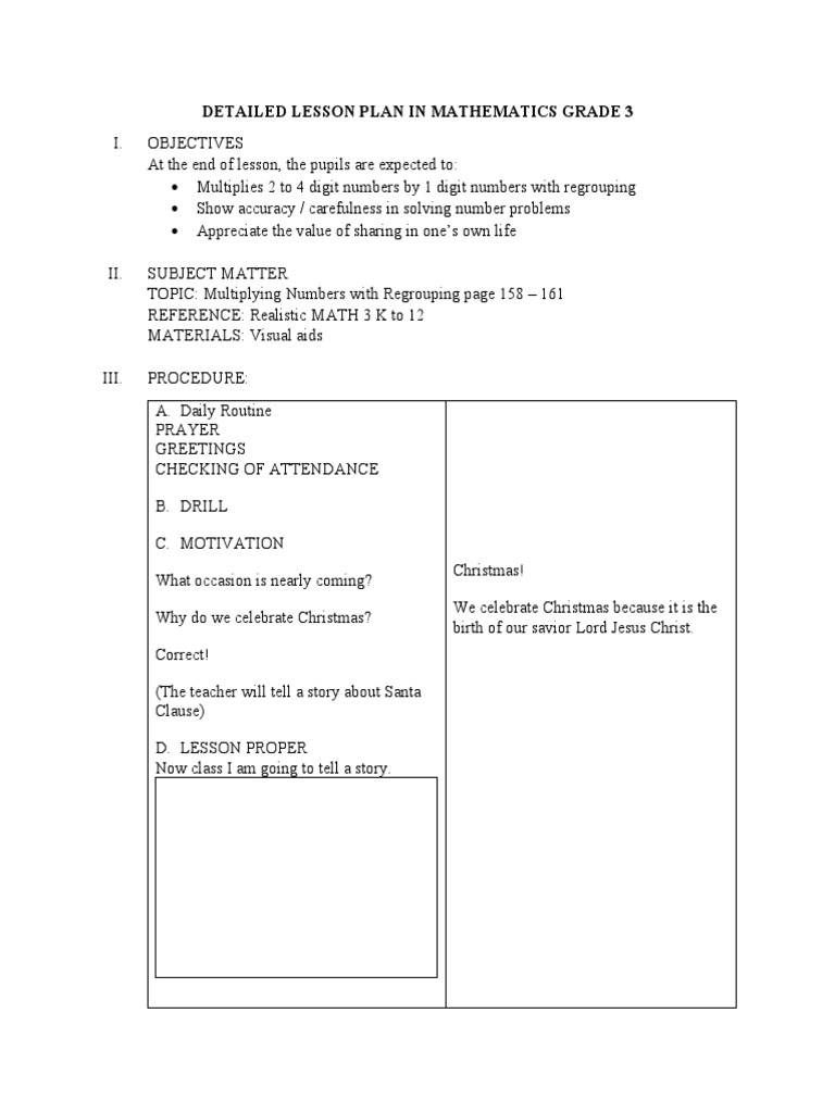 Detailed Lesson Plan in Mathematics Grade 3 | PDF
