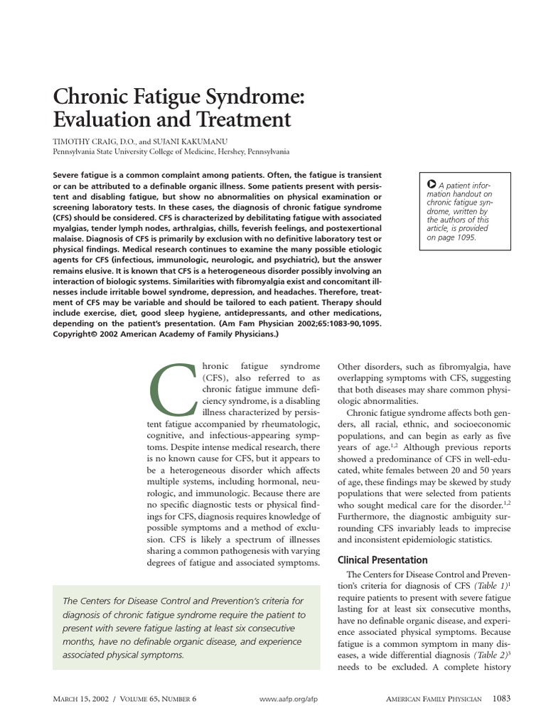 Chronic Fatigue Syndrome: Evaluation and Treatment | PDF | Chronic ...