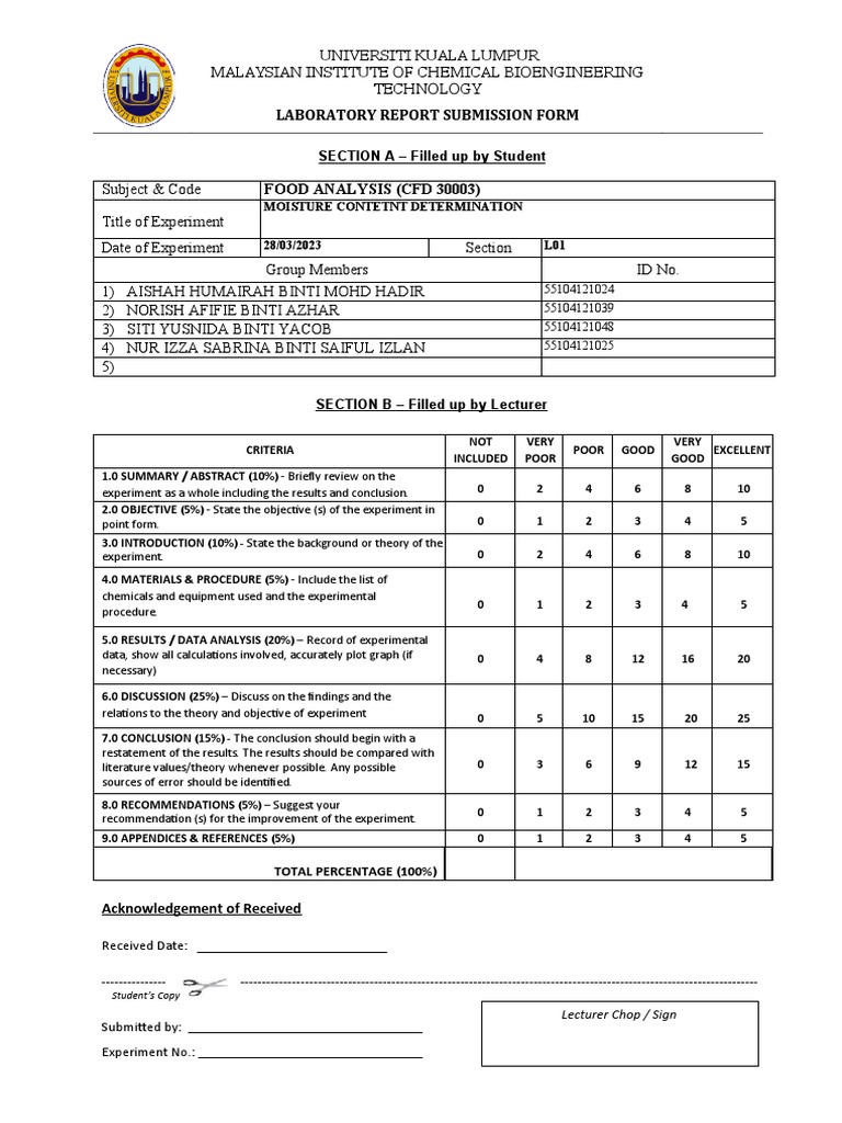 LAB REPORT FOOD ANALYSIS MOISTURE CONTENT | PDF | Shelf Life | Infrared ...