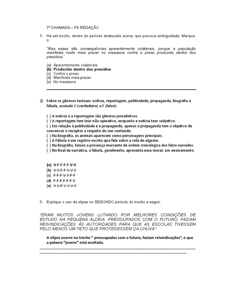 P4 RED 1 ch gabarito | PDF | Fábula | Publicidade