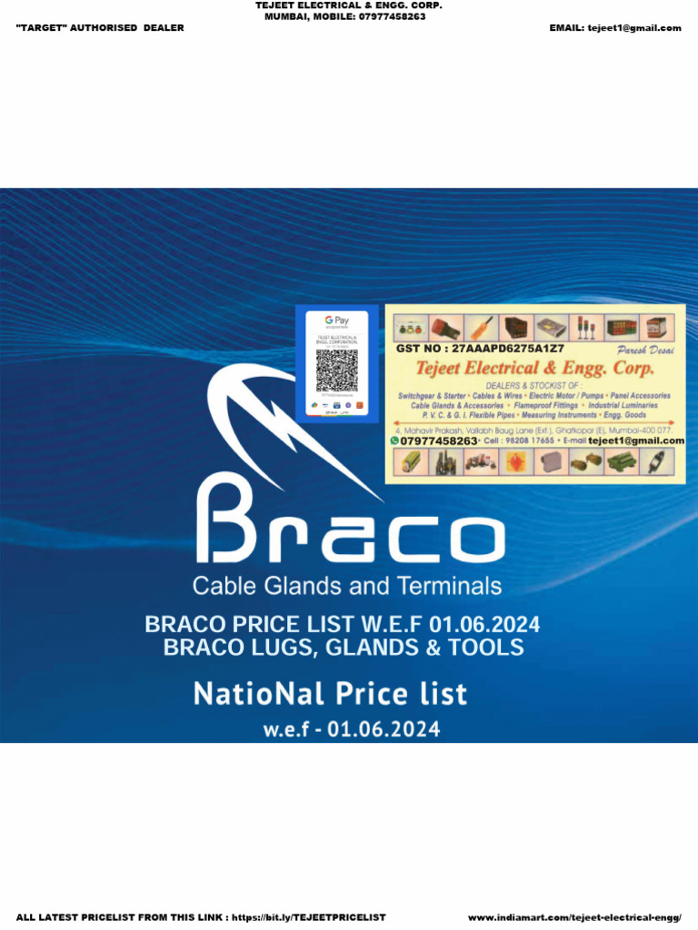 Braco Lugs & Glands Price List Wef 01-06-2024 | PDF