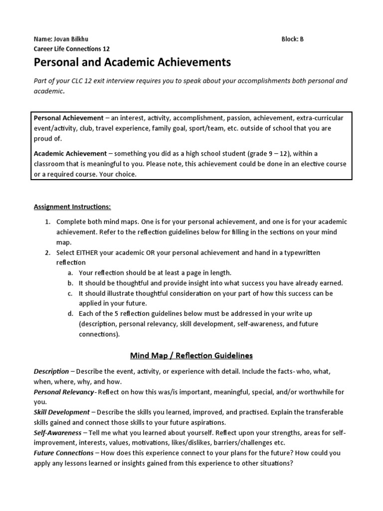 JB Personal and Academic Achievement Assignment | PDF | Physical ...