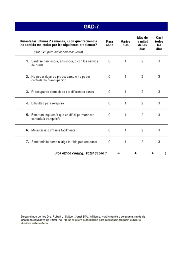 GAD7 Cuestionario Ansiedad | PDF
