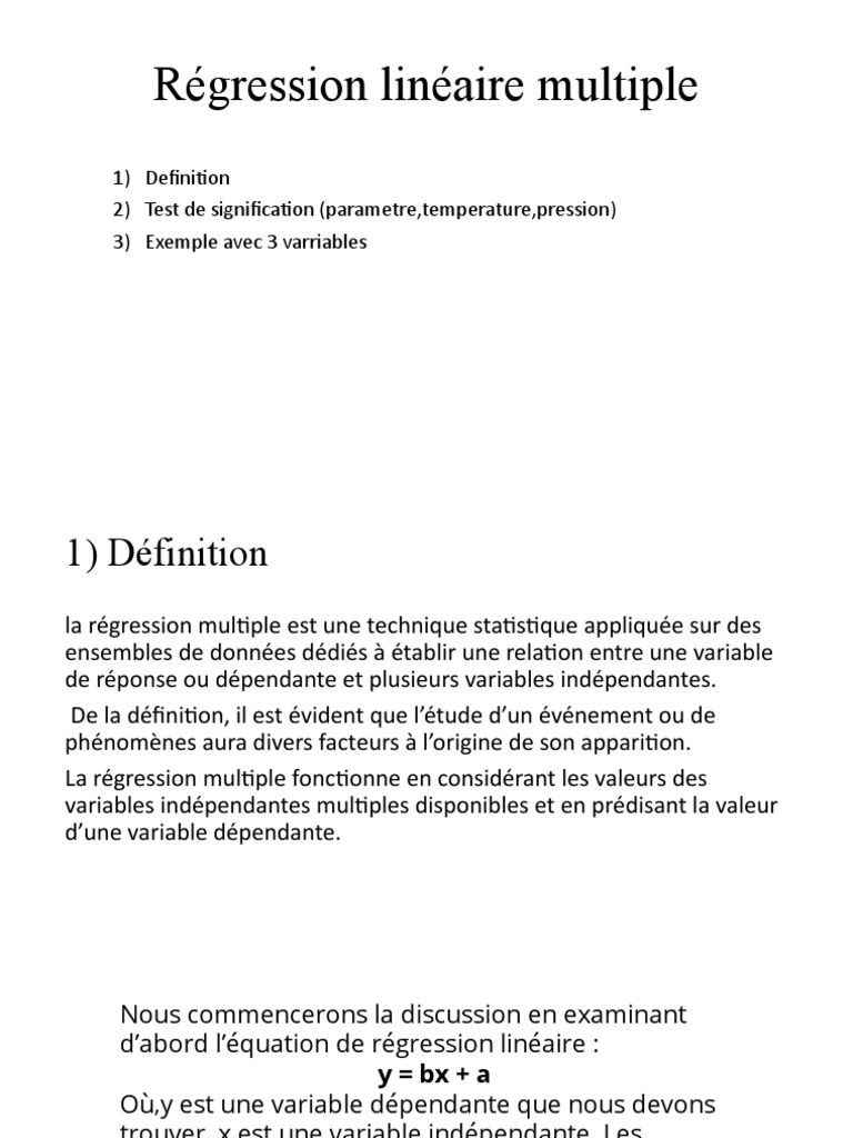Régression Linéaire Multiple | PDF | Régression linéaire | Analyse de ...