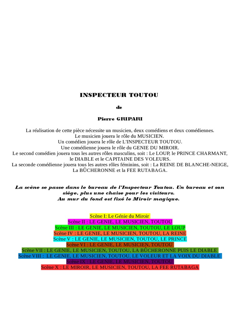 Inspecteur Toutou : Pièce de Pierre Gripari | PDF | Blanche-Neige | Le Petit Chaperon rouge