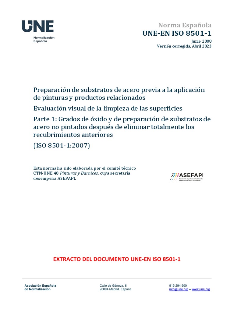 Norma UNE-EN ISO 8501-1:2008 | PDF | Acero | Laminado (metalmecánica)