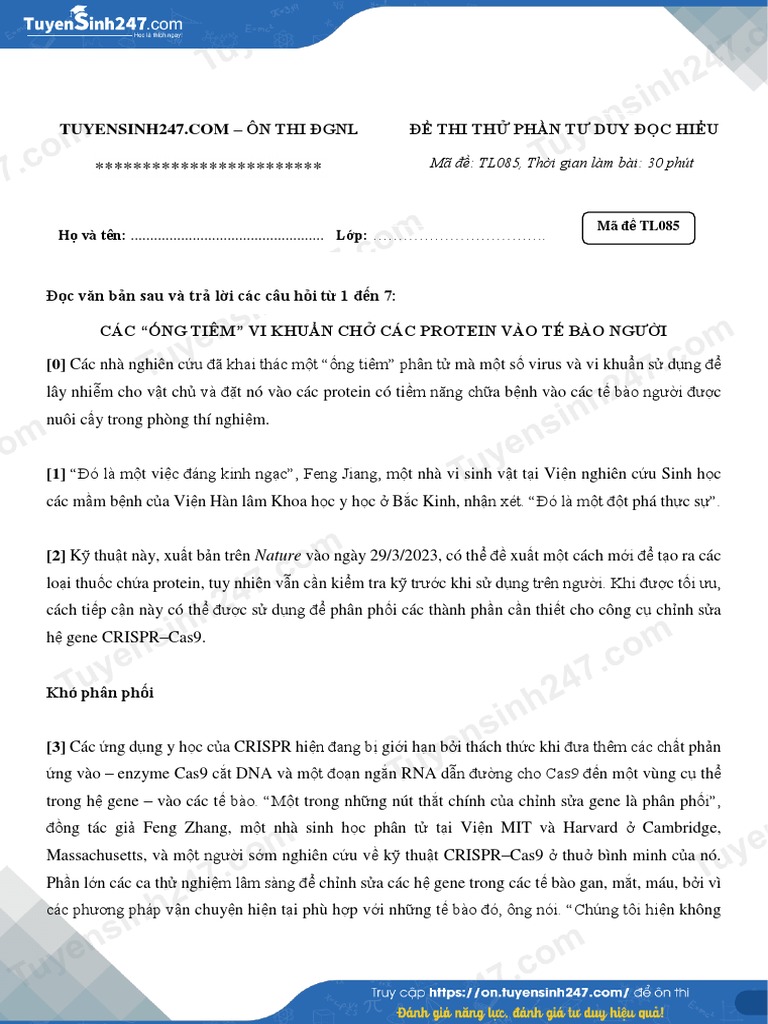 De Thi Thu DGTD Dai Hoc Bach Khoa Ha Noi 2023 Phan Tu Duy Doc Hieu | PDF