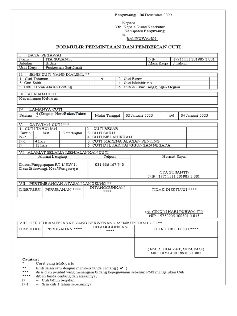 Formulir Pengajuan Cuti Baru 19 | PDF