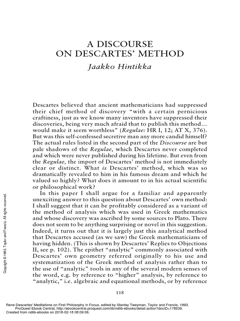 A Discourse On Descartes' Method (Hintikka) | PDF | René Descartes ...