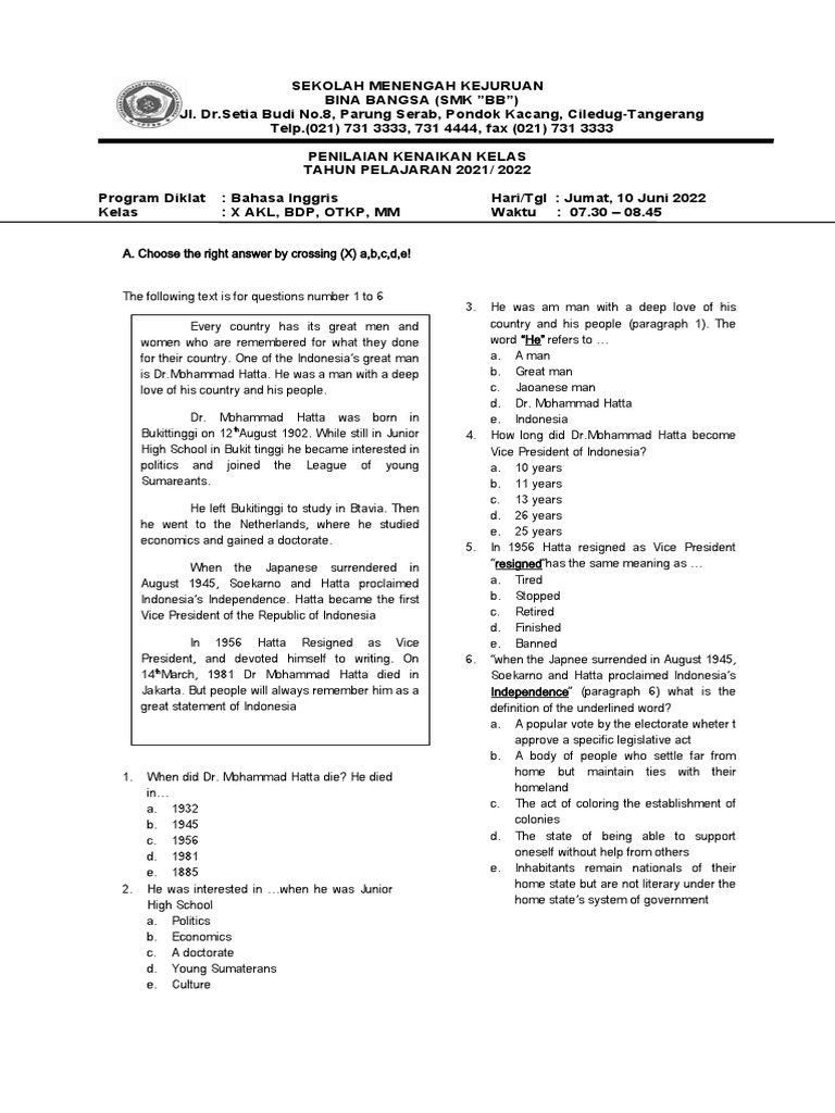 Soal PKK Kls X Genap BB 21 | PDF | Lunch | Foods