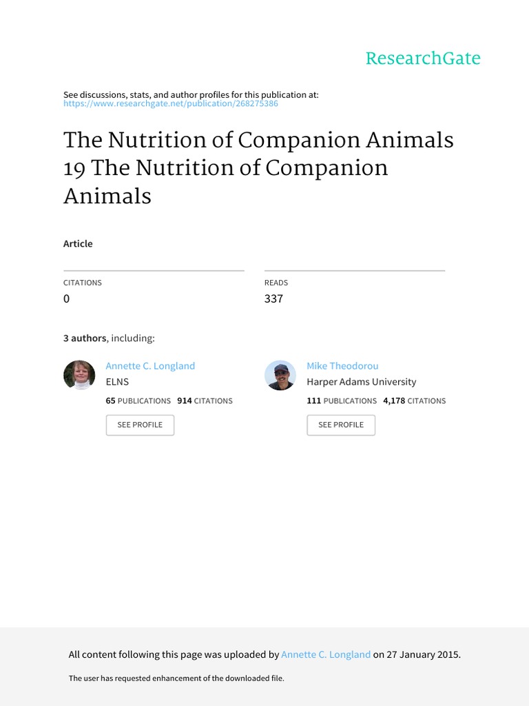 The Nutrition of Companion Animals 19 The Nutritio | PDF | Amino Acid ...