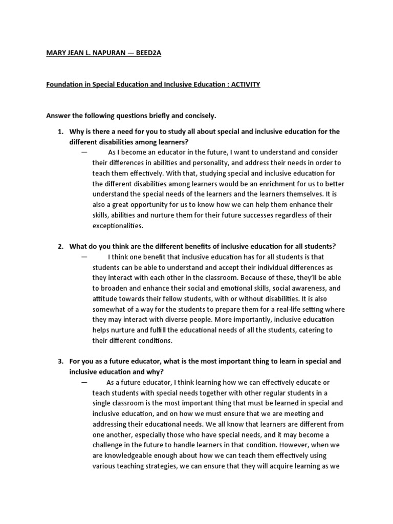 Prof Ed 6-Activity (Napuran) | PDF | Inclusion (Education) | Learning