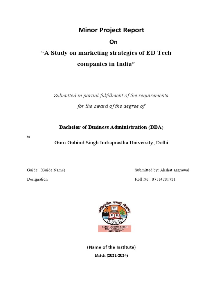 Minor Project Report: On "A Study On Marketing Strategies of ED Tech ...