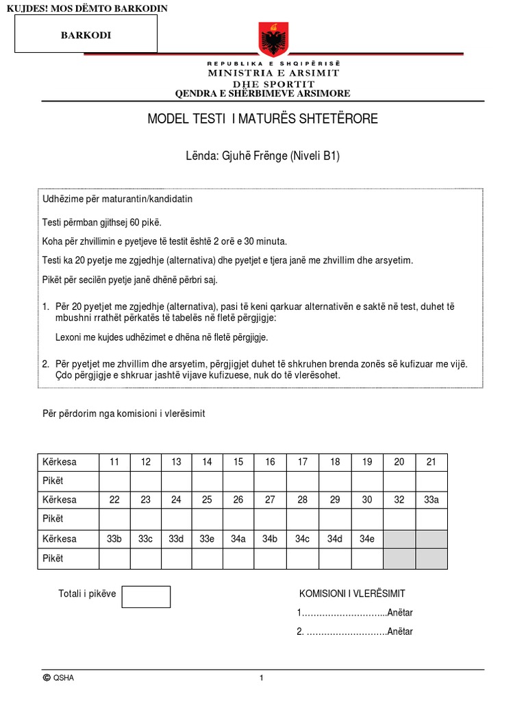 Frengjisht - b1 Model Testi 2022 | PDF | Facebook | Adolescence