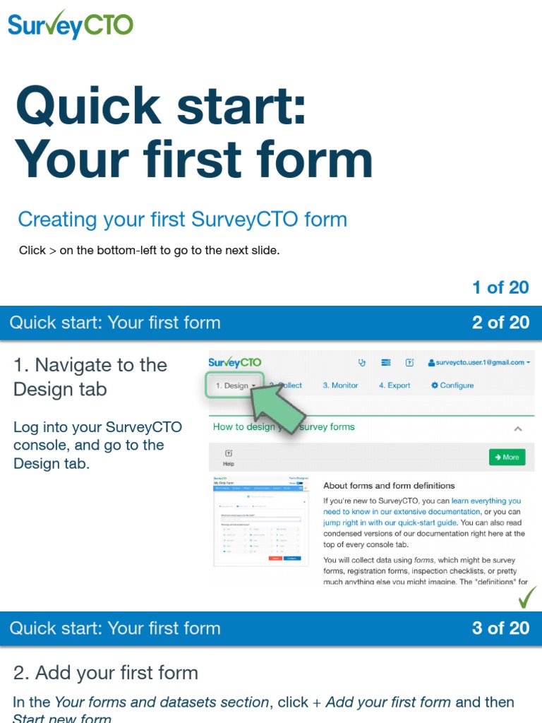 SurveyCTO Quick Start - Your First Form | PDF | Computing | Software
