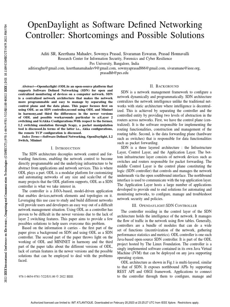 OpenDaylight As Software Defined Networking Controller Shortcomings and Possible Solutions | PDF ...