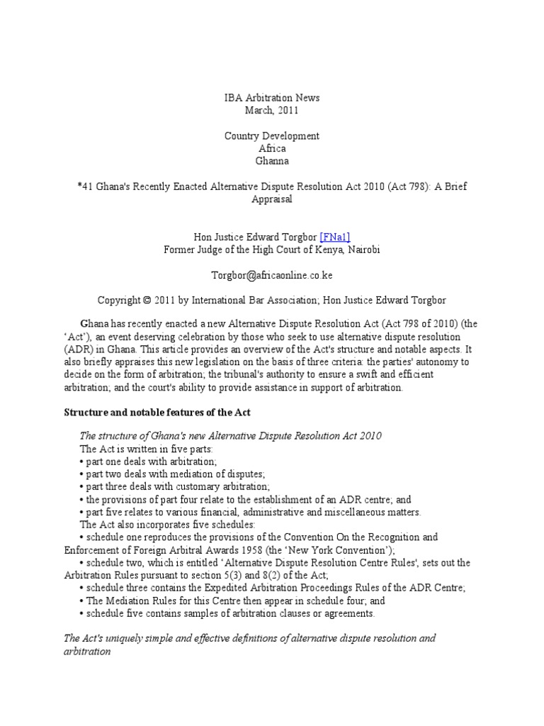 Ghana's ADR Act 2010 Overview | PDF | Arbitral Tribunal | Arbitration