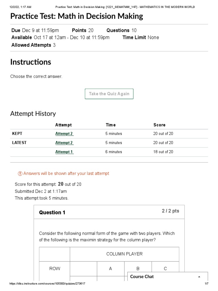 Practice Test - Math in Decision Making - MATHEMATICS IN THE MODERN ...