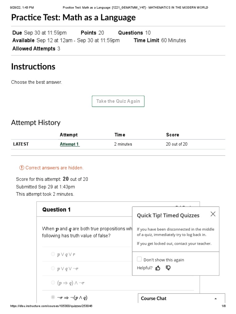 Practice Test - Math As A Language - MATHEMATICS IN THE MODERN WORLD ...