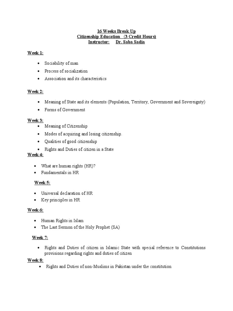 Citizenship Course Outline Updated Pdf