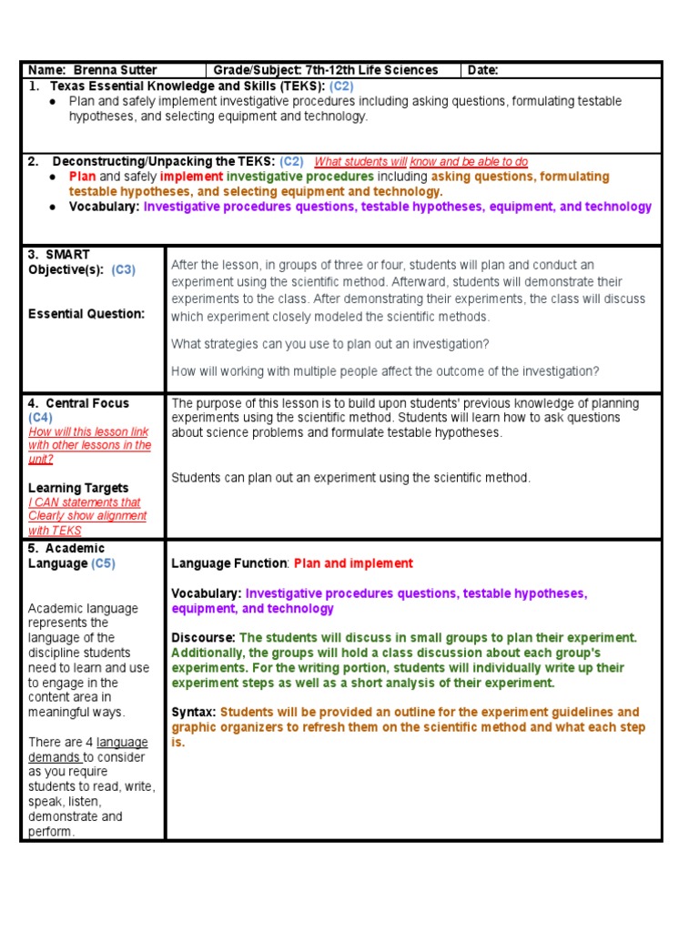 Edtpa Lesson Plan Guide LPG 1 | PDF | Learning | Scientific Method
