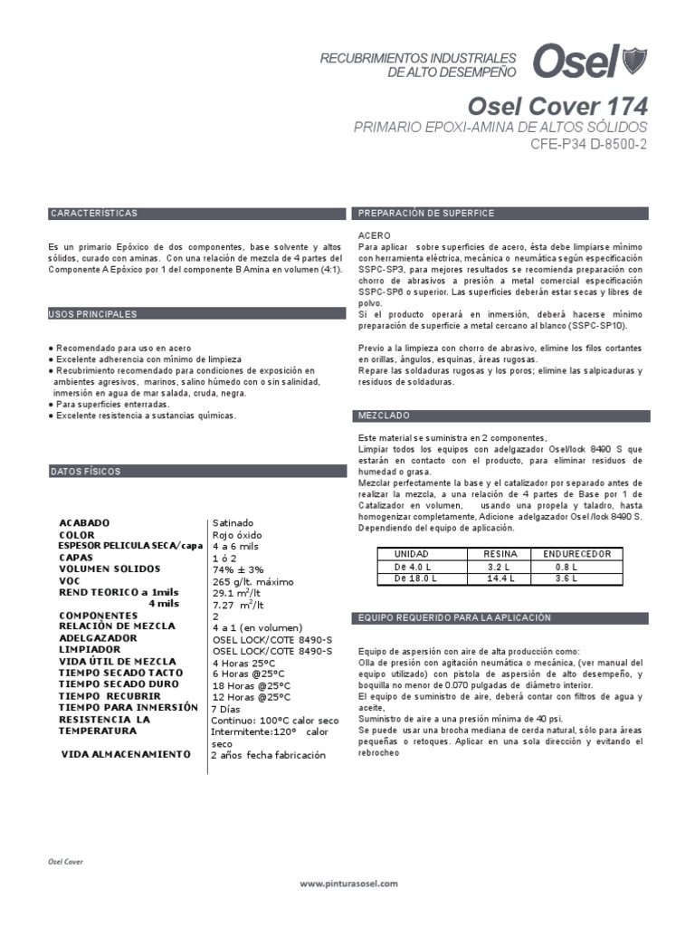 8413 OSEL COVER 174 Primario Epoxi-Amina de Altos Solidos-D489f8 | PDF ...