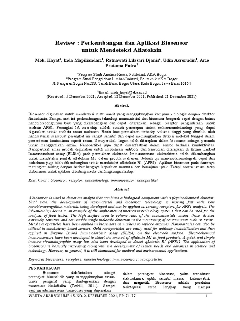 Aplikasi Biosensor untuk Deteksi Aflatoksin | PDF | Kesehatan Holistik | Sains & Matematika
