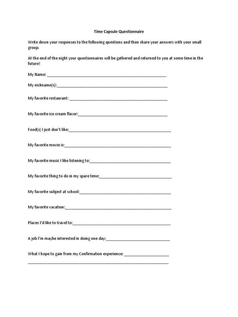 Time Capsule Questionnaire Template | PDF | Self-Improvement