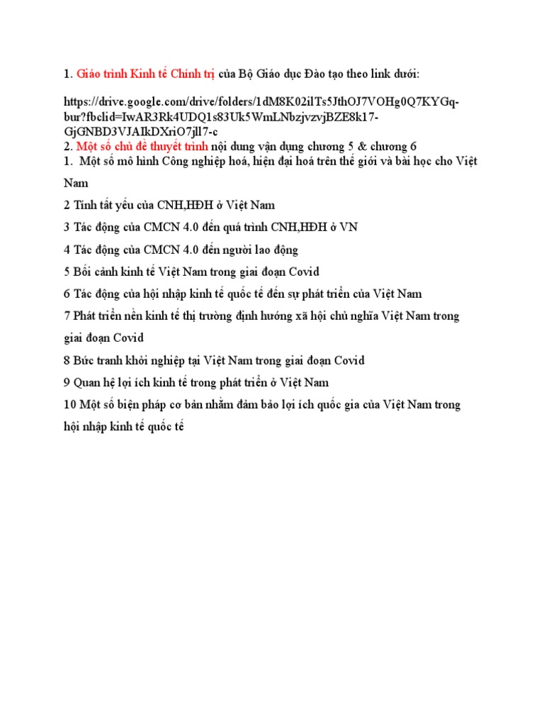 Giáo Trình Và Chủ Đề Thuyết Trình Môn KTCTML | PDF