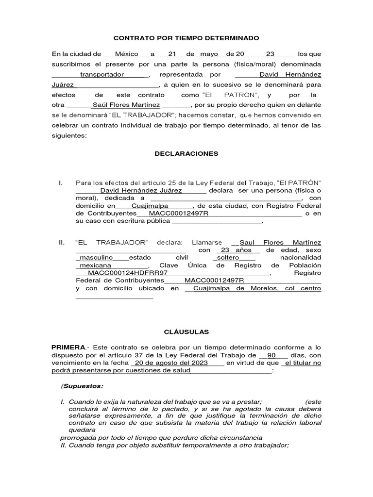 Contrato Tiempo Determinado | PDF | Salario